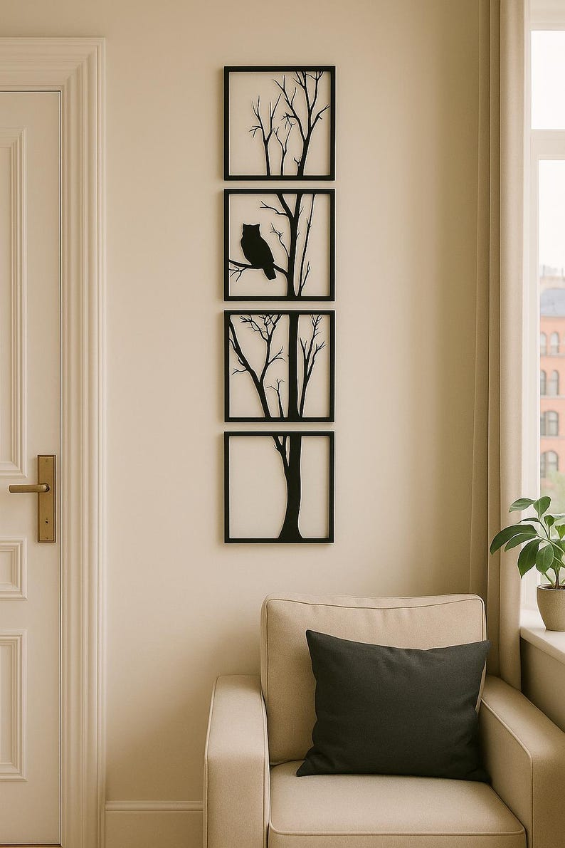 Metal Owl Tree Wall Art – 4 Panel Boho Silhouette Decor - Etsy
