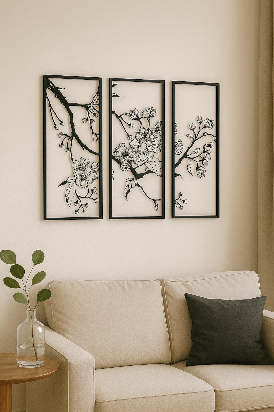Black Metal Cherry Blossom Wall Art - Modern Minimalist 3-piece Set - Etsy