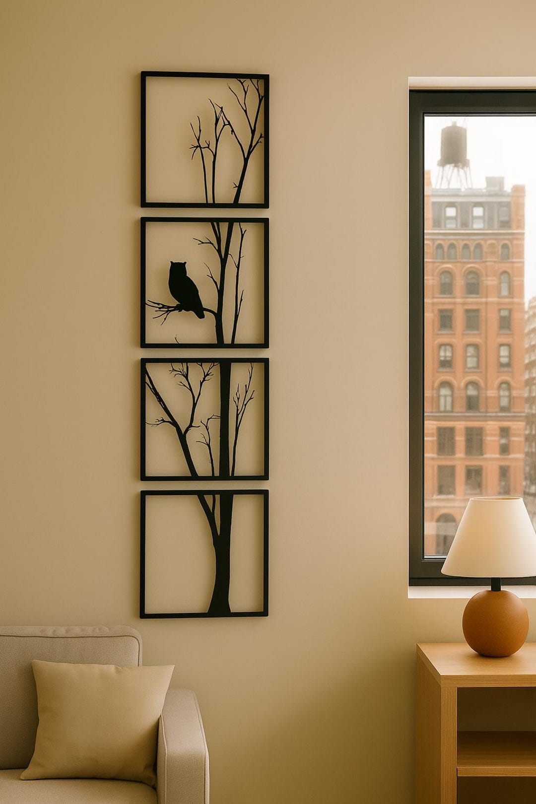 Metal Owl Tree Wall Art – 4 Panel Boho Silhouette Decor - Etsy