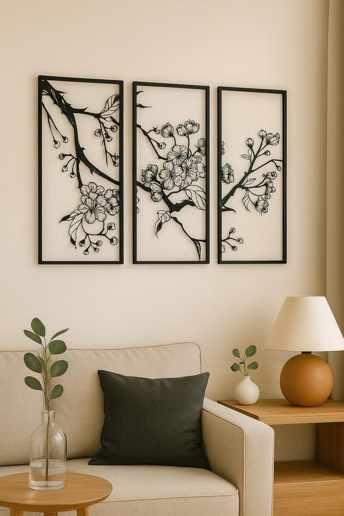 Black Metal Cherry Blossom Wall Art - Modern Minimalist 3-piece Set - Etsy
