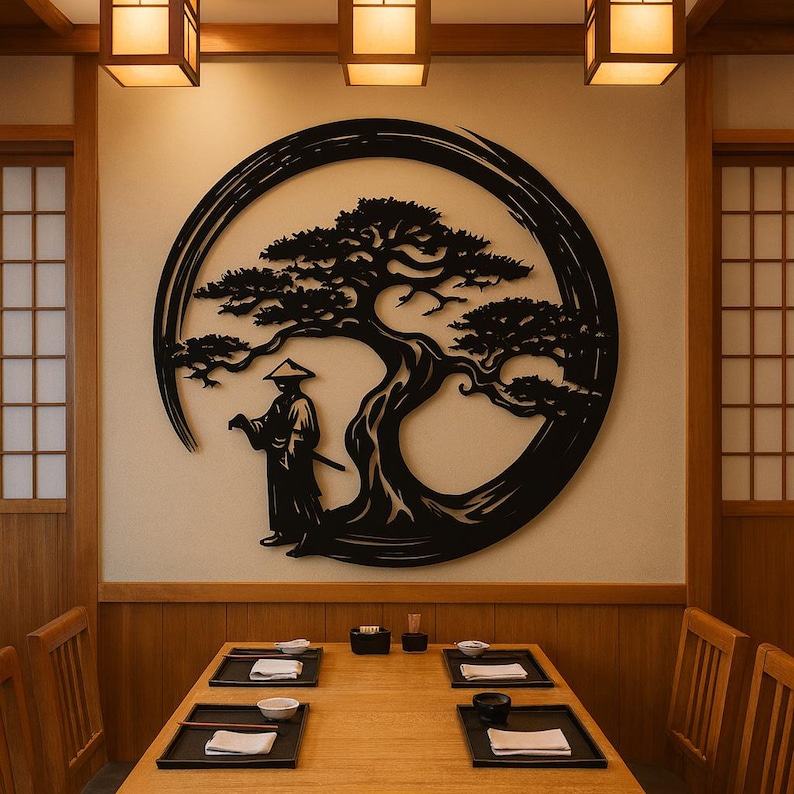Samurai Bonsai Tree Metal Wall Art – Japanese Zen Decor (40cm) - Etsy