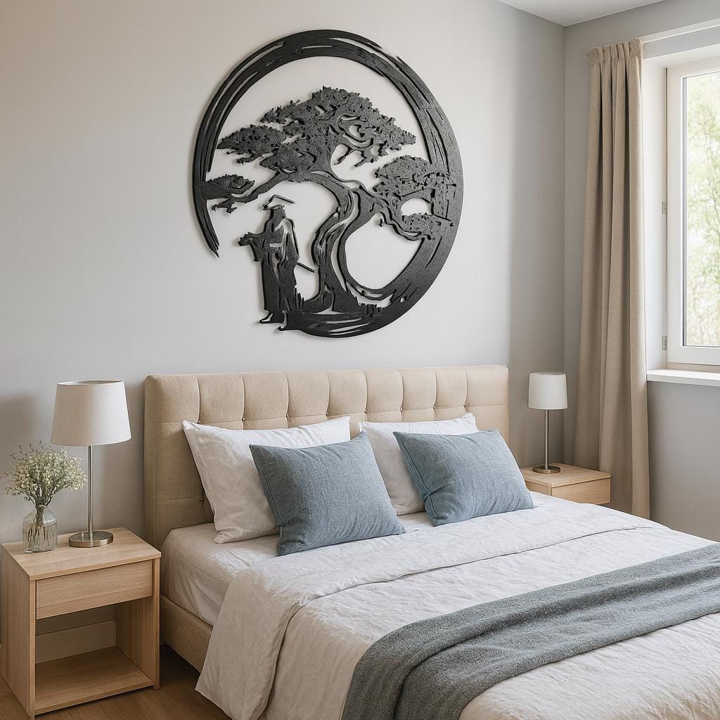 Samurai Bonsai Tree Metal Wall Art – Japanese Zen Decor (40cm) - Etsy
