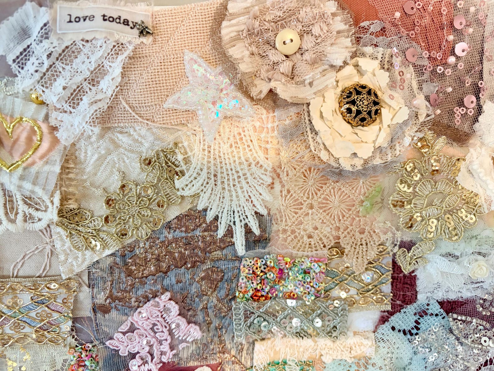 Shabby Chic Fabric Collage Wall Art: Romantic Boho Mixed Media Textures ...