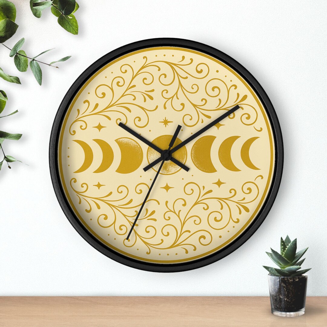 Golden Moon Phases Wall Clock Celestial Moonphase Decor, Horizontal - Etsy