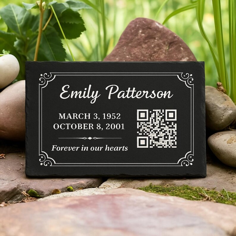 Personalized Granite Memorial Stone With QR Code: Digital Obituary ...