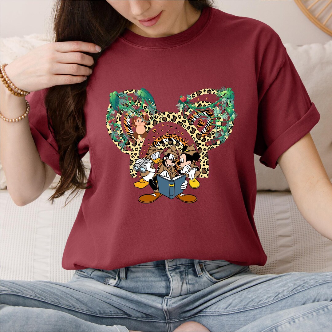 Safari Jungle Explorer Shirt With Cartoon Duo, Leopard Print Mickey ...