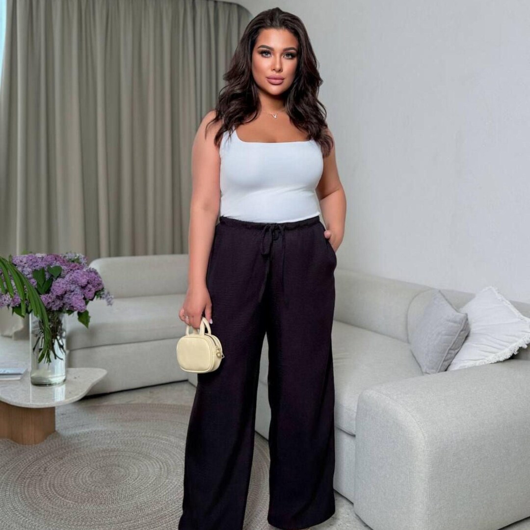 Plus Size Linen Wide Leg Pants for Women – Boho Summer Trousers With ...