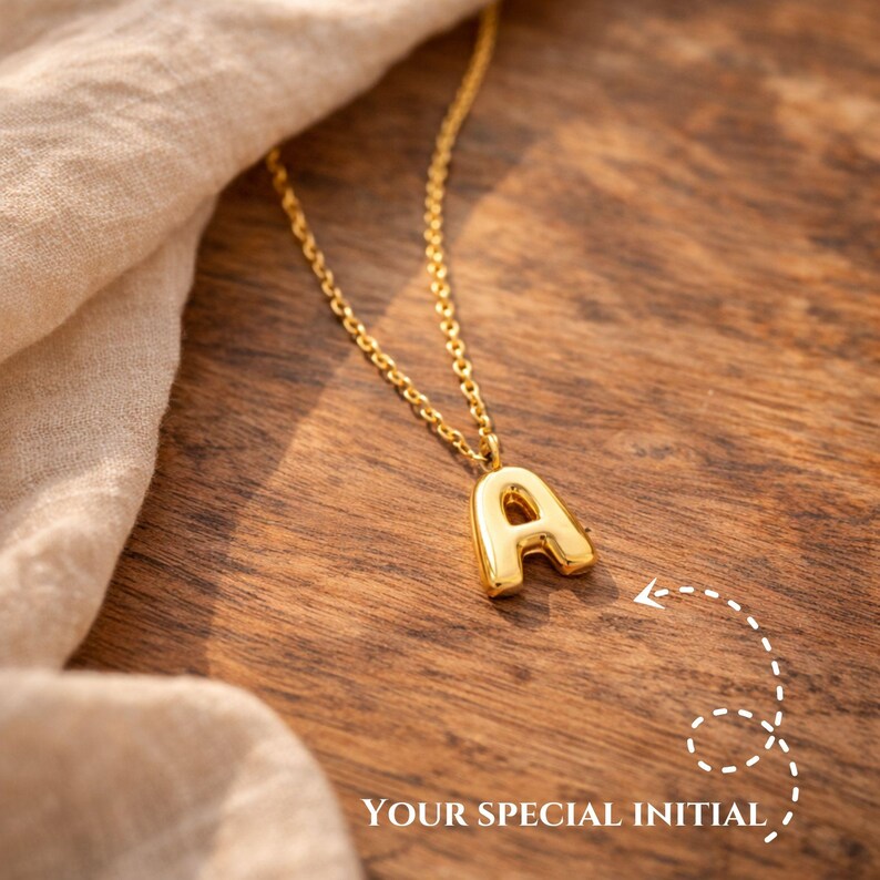 Gold Bubble Letter Initial Necklace, Personalized Alphabet Pendant ...