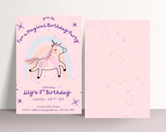 Editable Unicorn Birthday Invitation | Canva Template | Rainbow Girls ...
