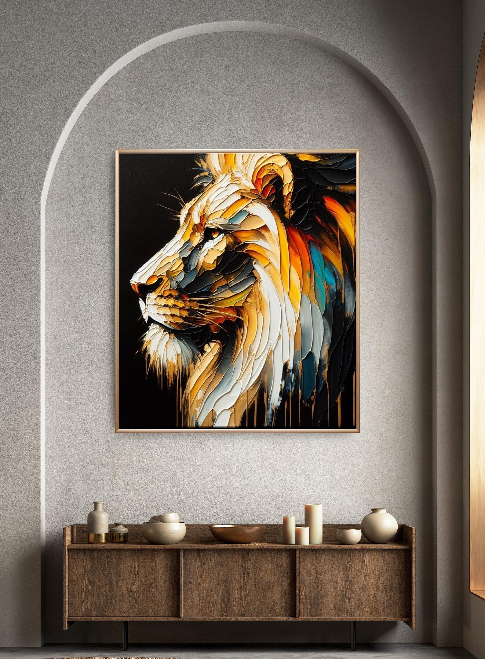 Lion King Abstract Wall Art - 3D Clay Textured Acrylic Painting on ...