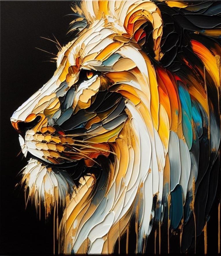 Lion King Abstract Wall Art - 3D Clay Textured Acrylic Painting on ...