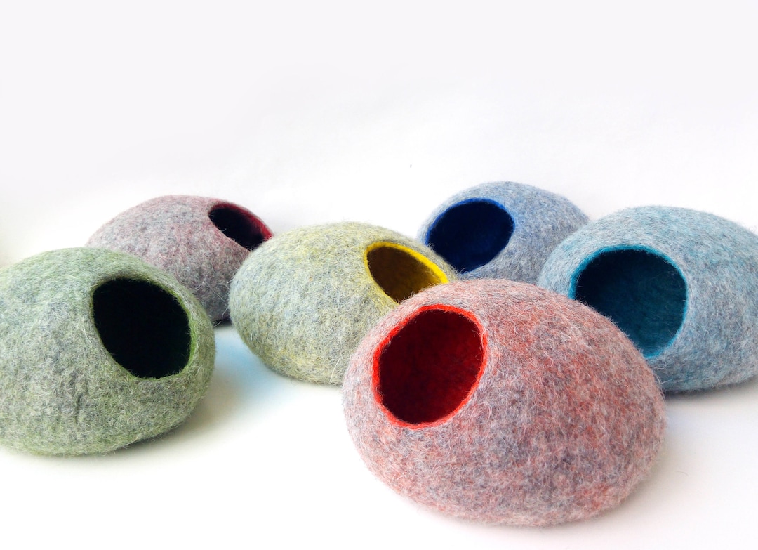 Modern Cat Cave Bed From Natural Wool, Felt Cat House Cocoon Bubble ...
