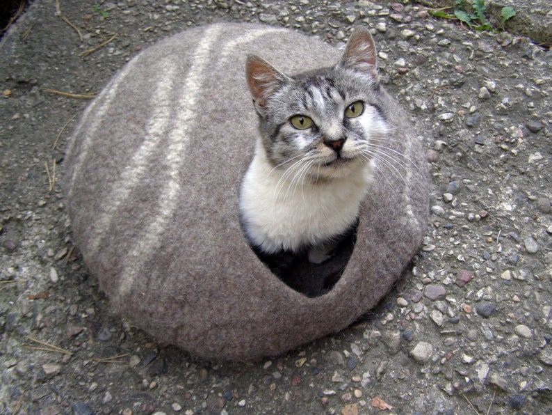 Handmade Modern Felt Cat Cave House, Natural Wool Cocoon Bubble Bed ...