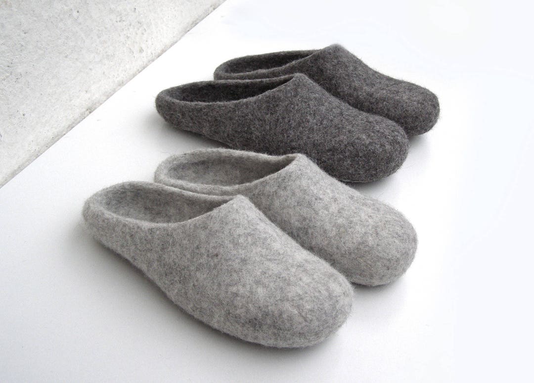 Family Slippers Set -2 Men Felt Wool Slippers for Dad and Son, Natural ...