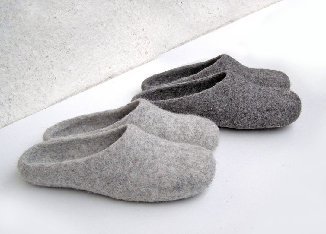 Family Slippers Set 2 Pairs of Natural Felted Wool Grey House Shoes - Etsy
