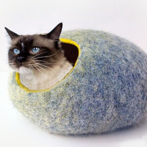 Modern Cat Cave Bed From Natural Wool, Felt Cat House Cocoon Bubble ...