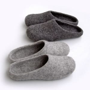 Family Slippers Set 2 Pairs of Natural Felted Wool Grey House Shoes - Etsy
