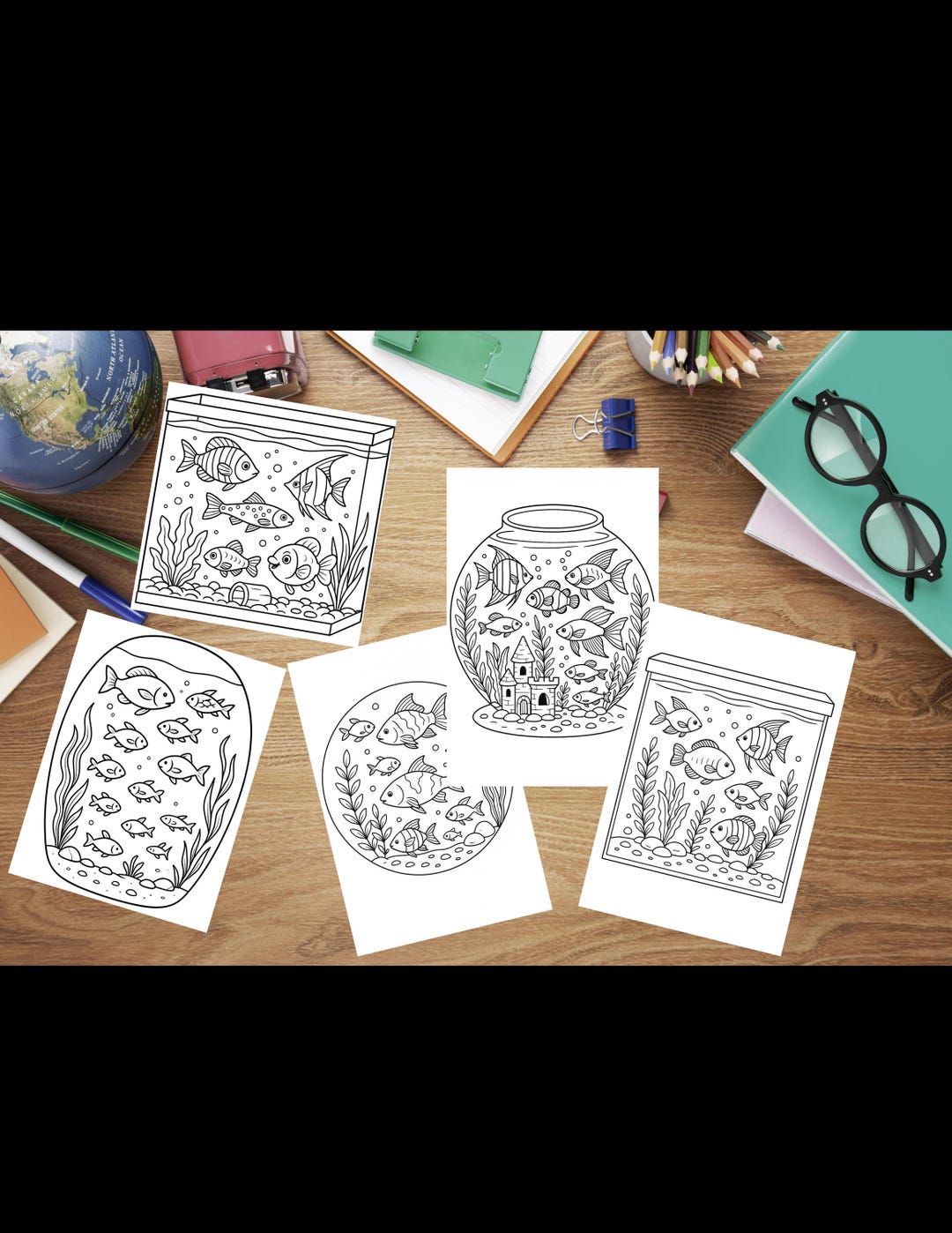 Printable Fish Tank Coloring Pages | Digital Download Aquarium Coloring ...