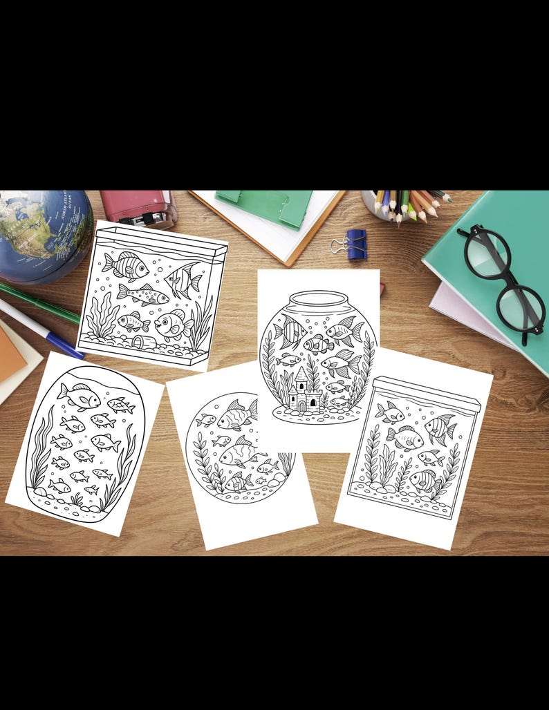 Printable Fish Tank Coloring Pages | Digital Download Aquarium Coloring ...