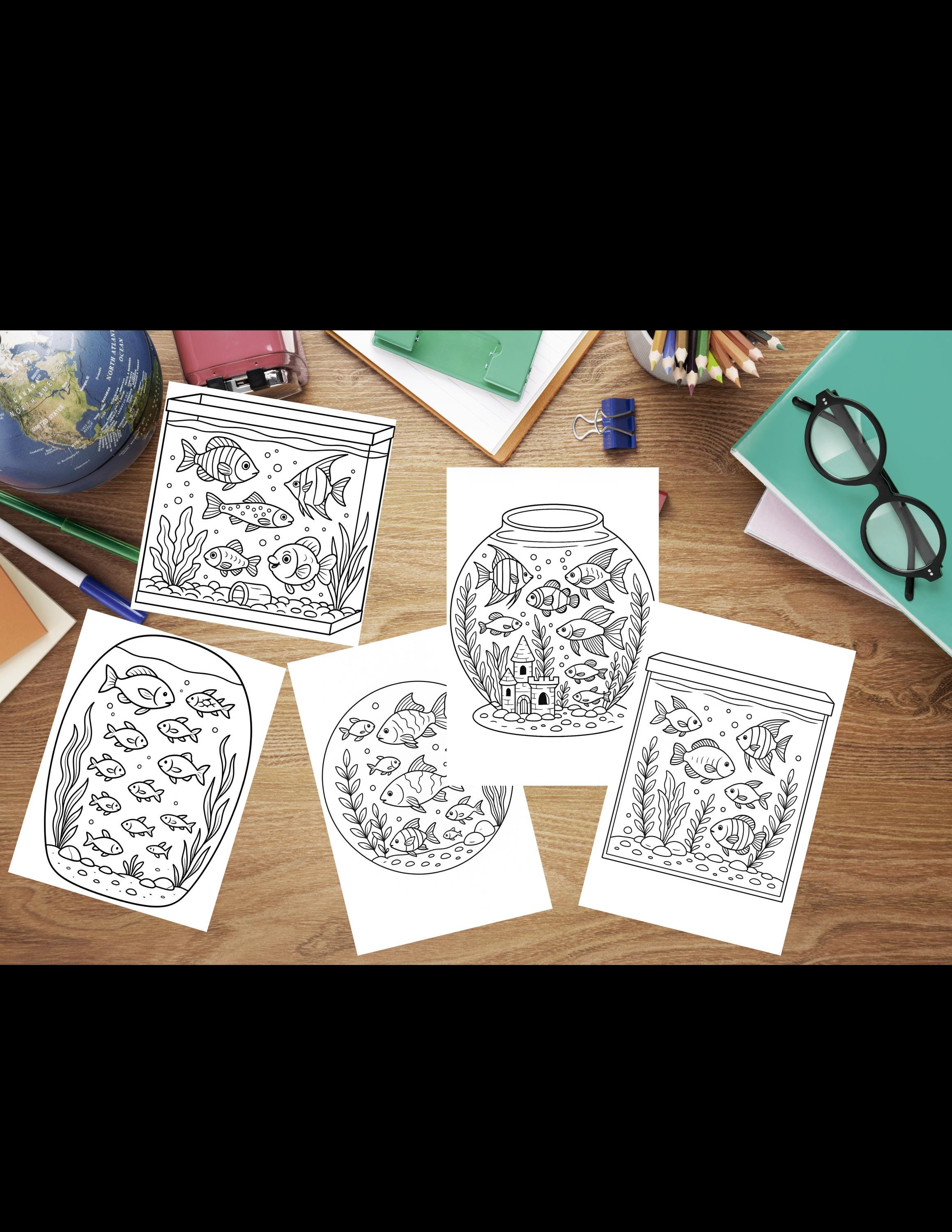 Printable Fish Tank Coloring Pages | Digital Download Aquarium Coloring ...