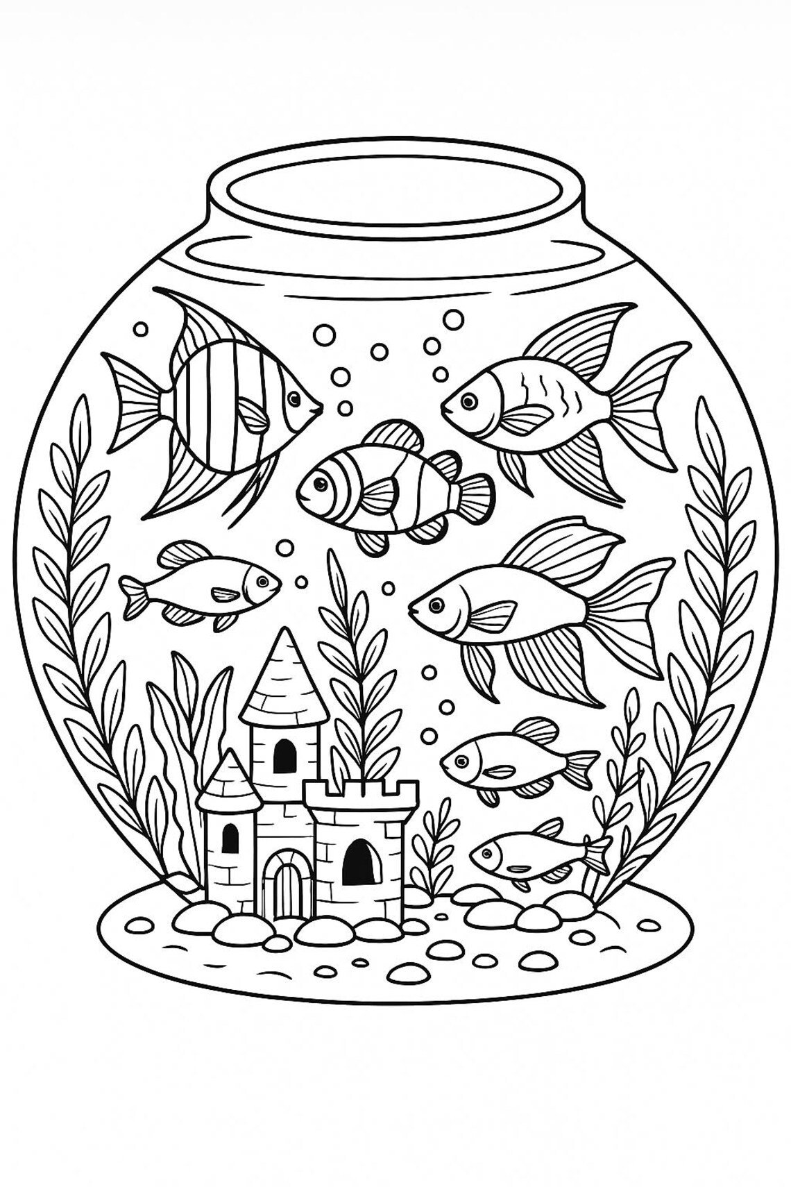 Printable Fish Tank Coloring Pages | Digital Download Aquarium Coloring ...