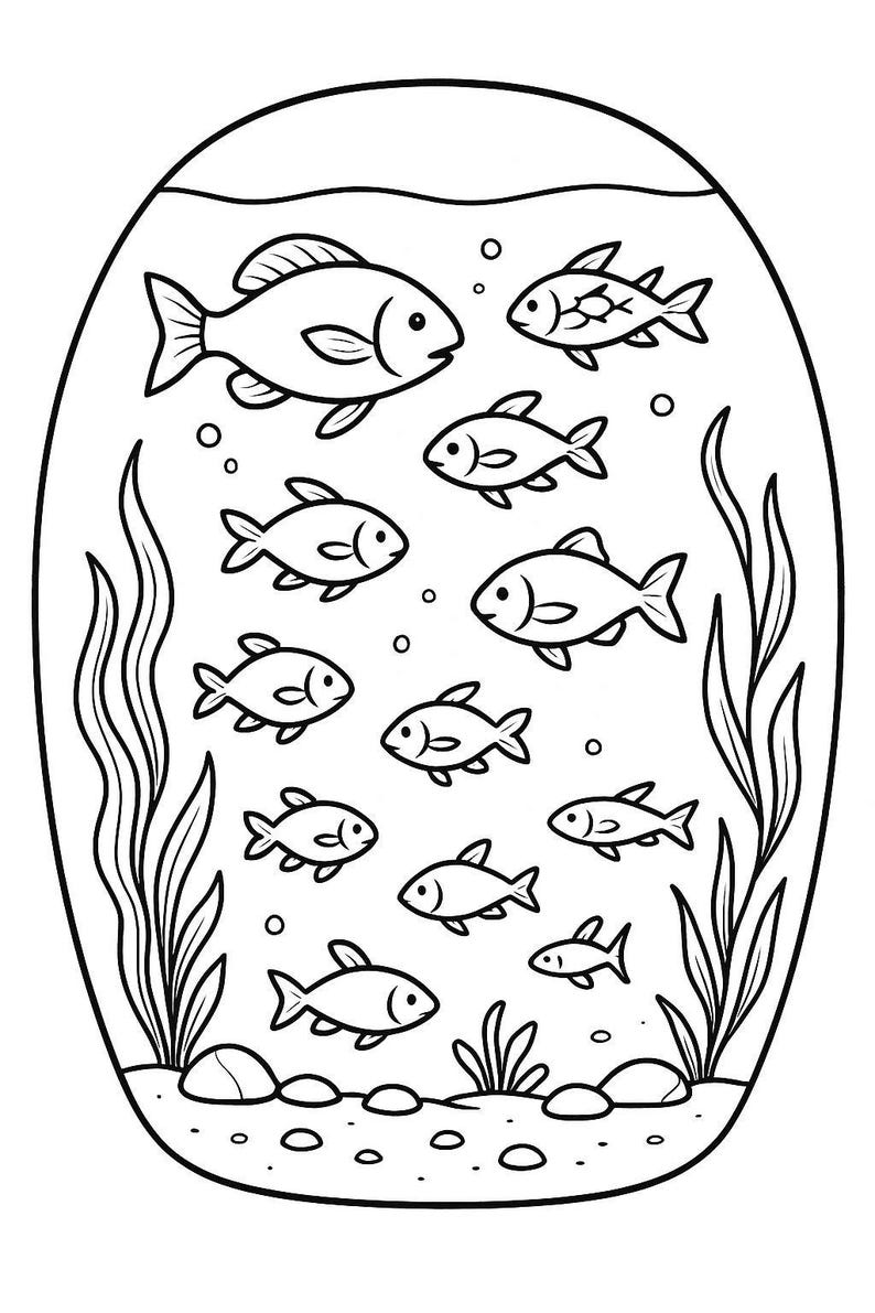 Printable Fish Tank Coloring Pages | Digital Download Aquarium Coloring ...