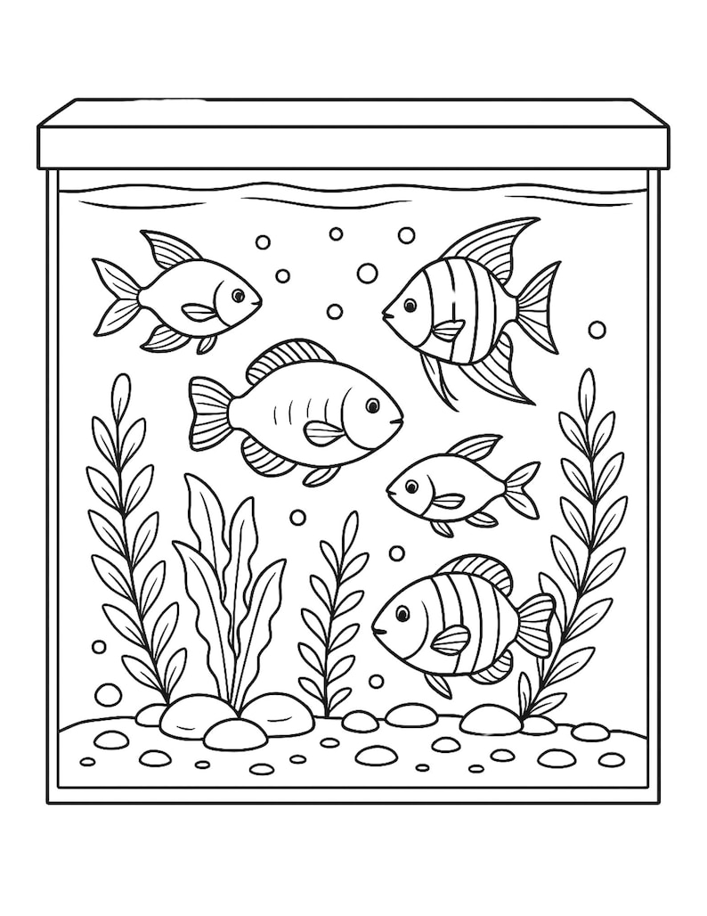 Printable Fish Tank Coloring Pages | Digital Download Aquarium Coloring ...
