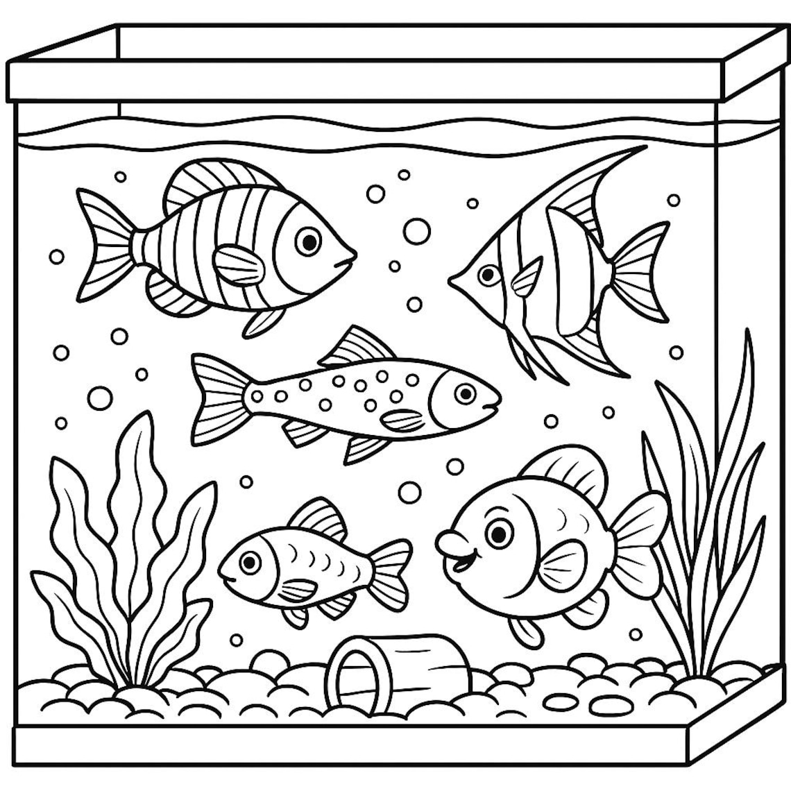 Printable Fish Tank Coloring Pages | Digital Download Aquarium Coloring ...