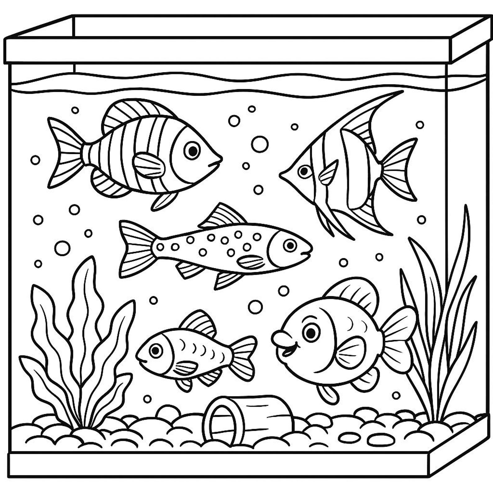 Printable Fish Tank Coloring Pages | Digital Download Aquarium Coloring ...