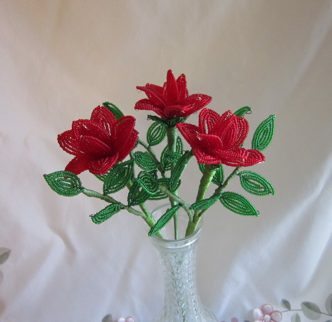 French Beaded Flowers Red Roses - Etsy