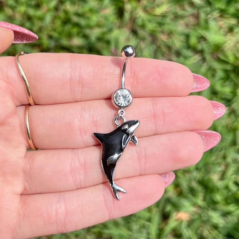 Orca Belly Button Ring – Killer Whale Dangle Navel Jewelry, Ocean ...