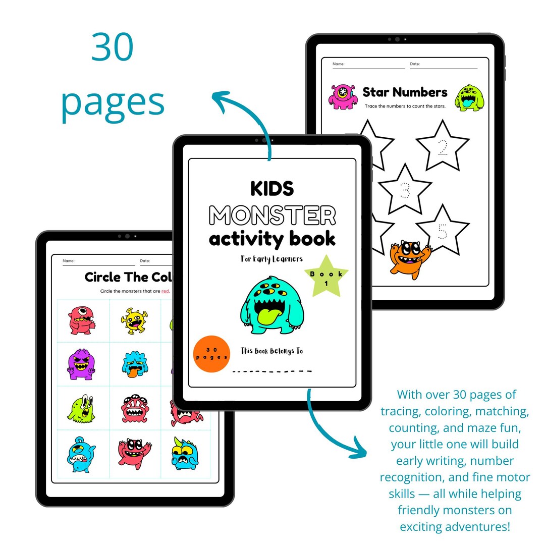 Monster Activity Book for Kids – Fun Tracing, Coloring, Mazes, Letters ...