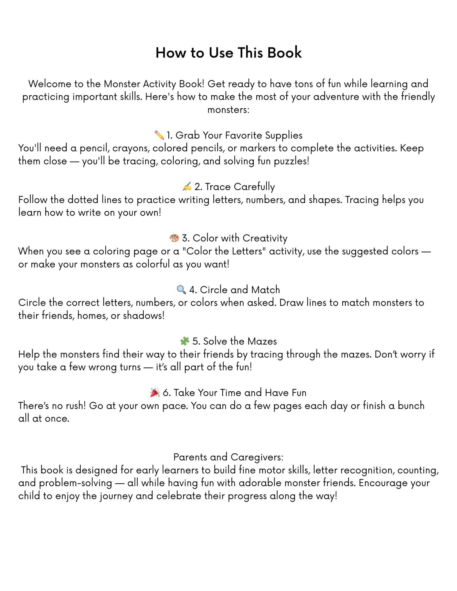 Monster Activity Book for Kids – Fun Tracing, Coloring, Mazes, Letters ...