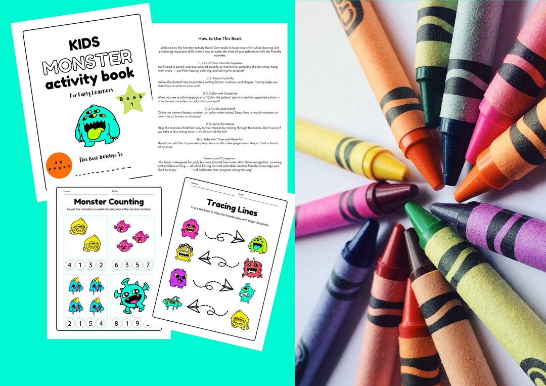 Monster Activity Book for Kids – Fun Tracing, Coloring, Mazes, Letters ...