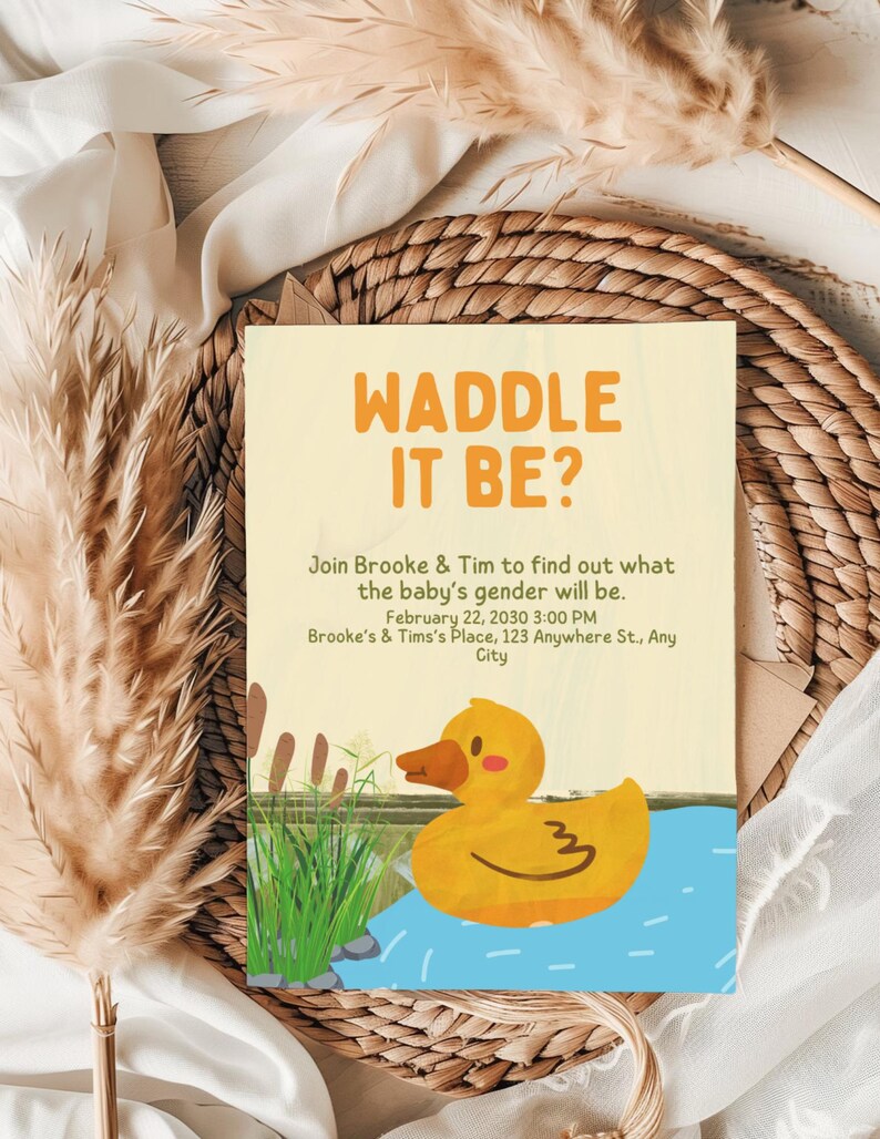 Editable Rubber Duckie Gender Reveal Invitation, Baby Boy or Girl ...