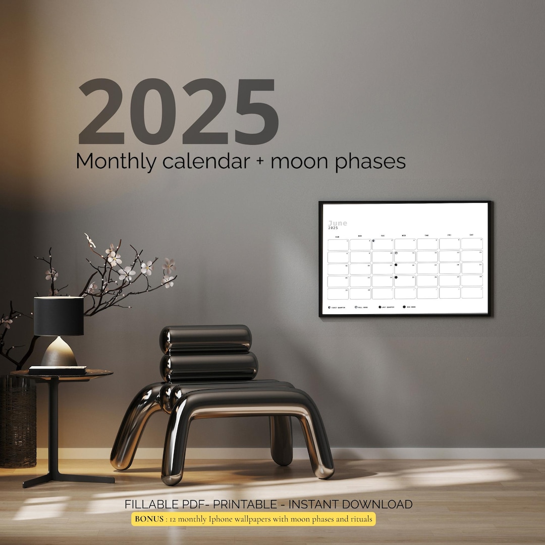 2025 Lunar Calendar Printable - Moon Phases Planner - Fillable and ...