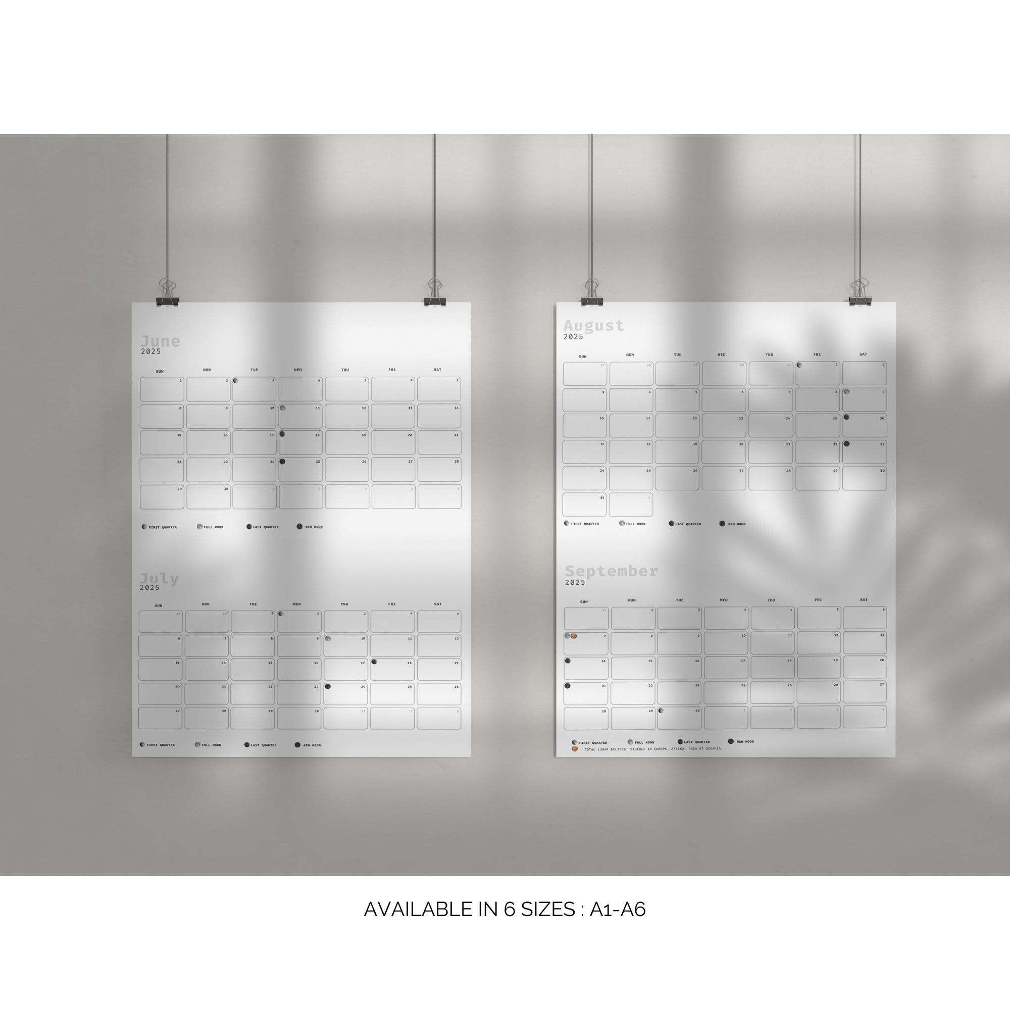 2025 Lunar Calendar Printable - Moon Phases Planner - Fillable and ...