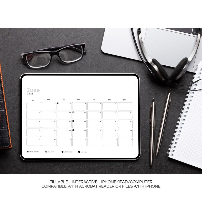 2025 Lunar Calendar Printable - Moon Phases Planner - Fillable and ...