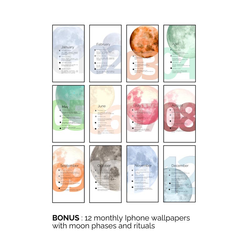 2025 Lunar Calendar Printable - Moon Phases Planner - Fillable and ...