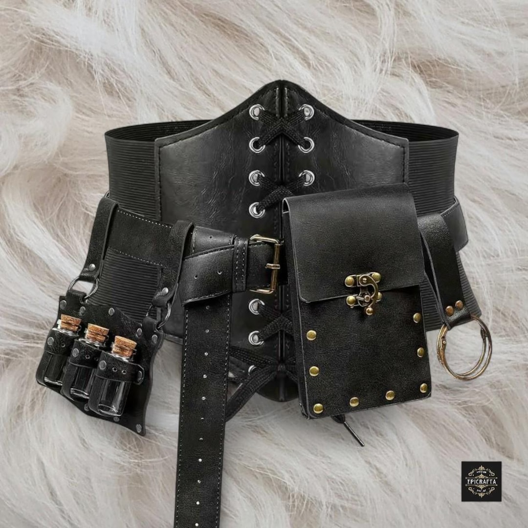 Medieval Corset Belt Pouch With Vial Holder Renfaire Underbust Corset ...