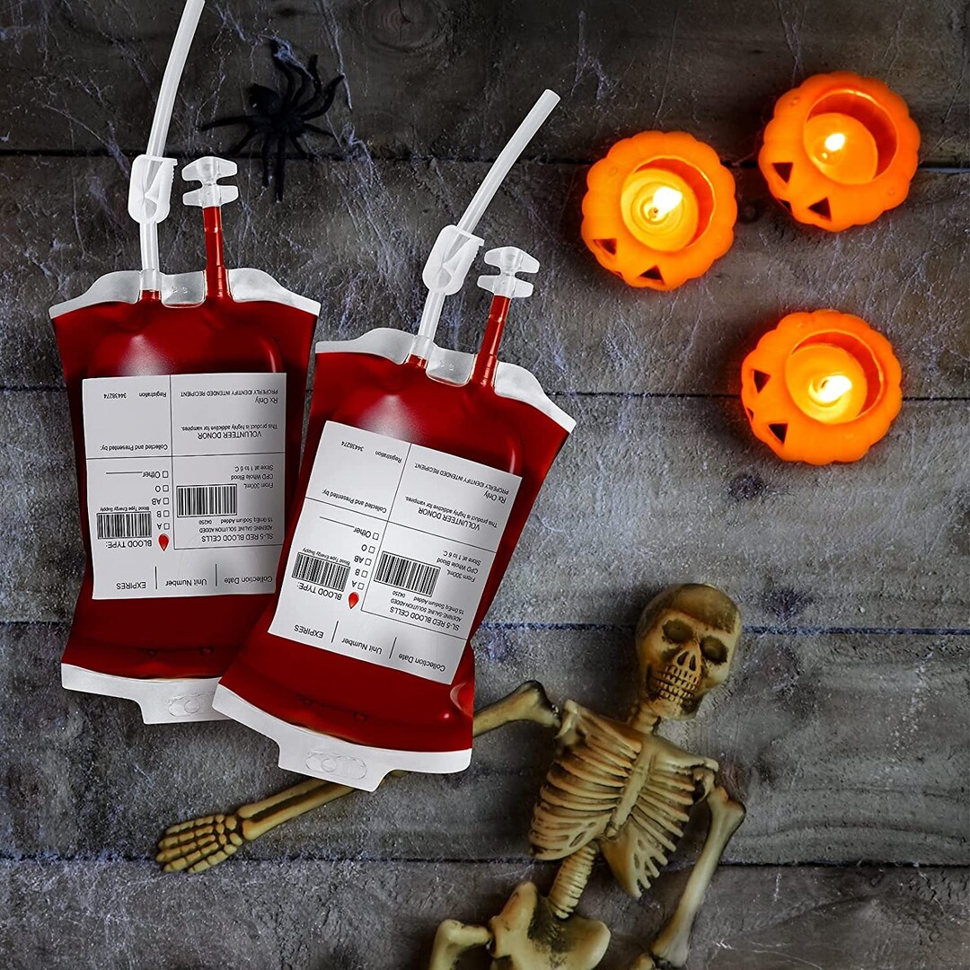10 Pack With Fake Blood Bags for Halloween Party Prop Blood Type ...