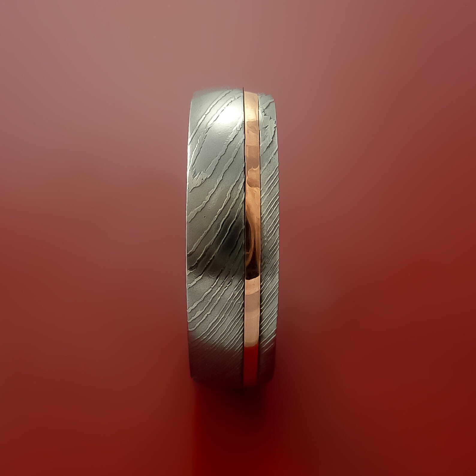 Damascus Steel and Copper Ring Wedding Band Custom Made to - Etsy
