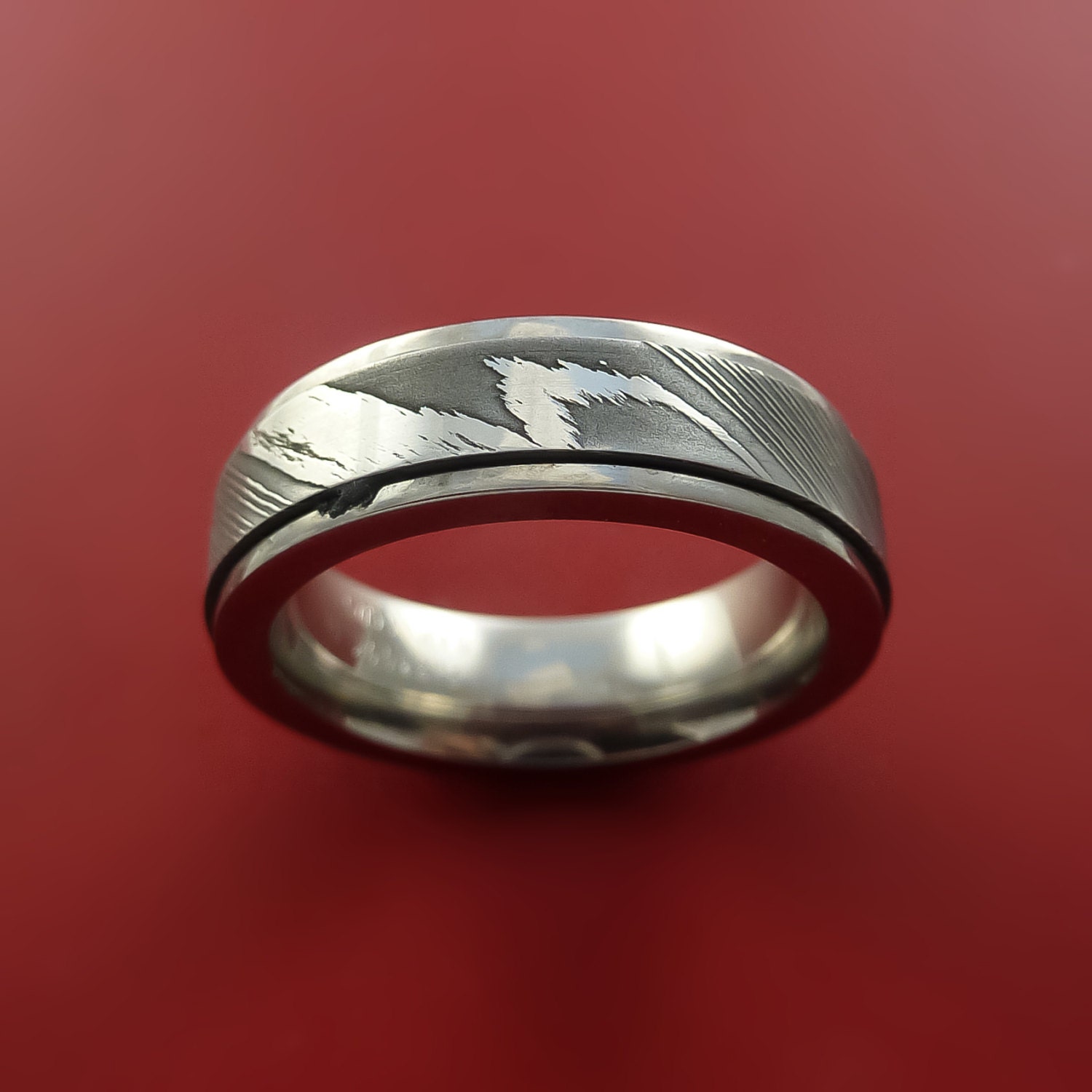 Damascus Steel and Titanium Spinner Ring Custom Made Band - Etsy