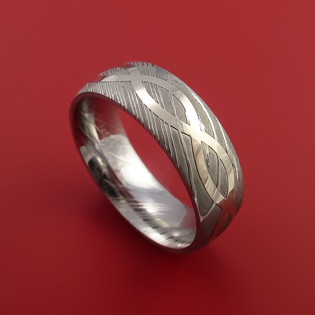 Damascus Steel 14K White Gold Celtic Knot Ring Infinity Design | Etsy