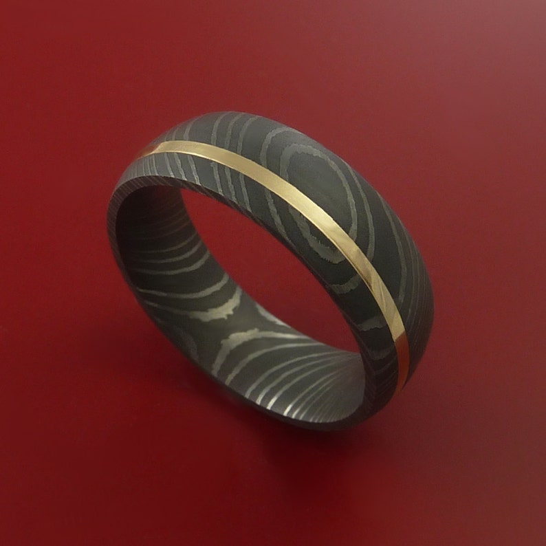 Damascus Steel 14K Yellow Gold Ring Wedding Band Custom Made - Etsy