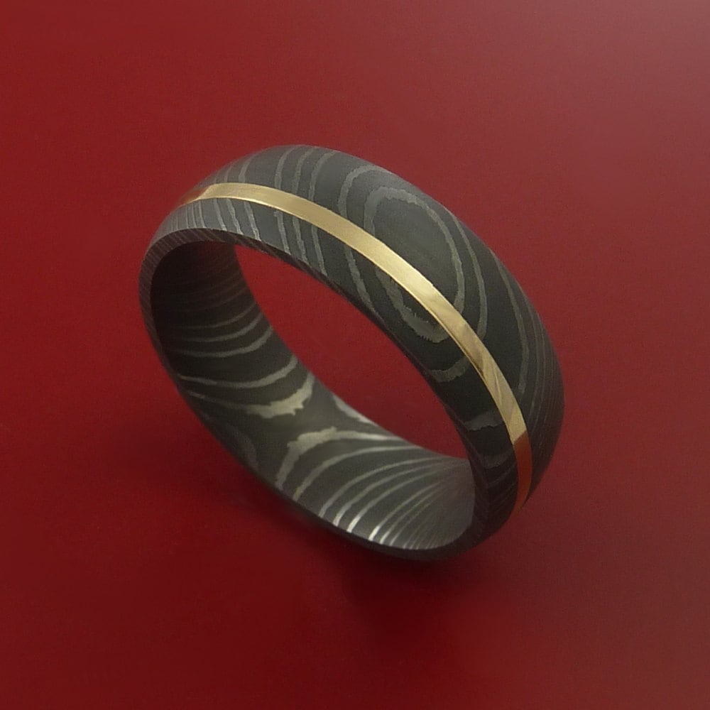 Damascus Steel 14K Yellow Gold Ring Wedding Band Custom Made - Etsy