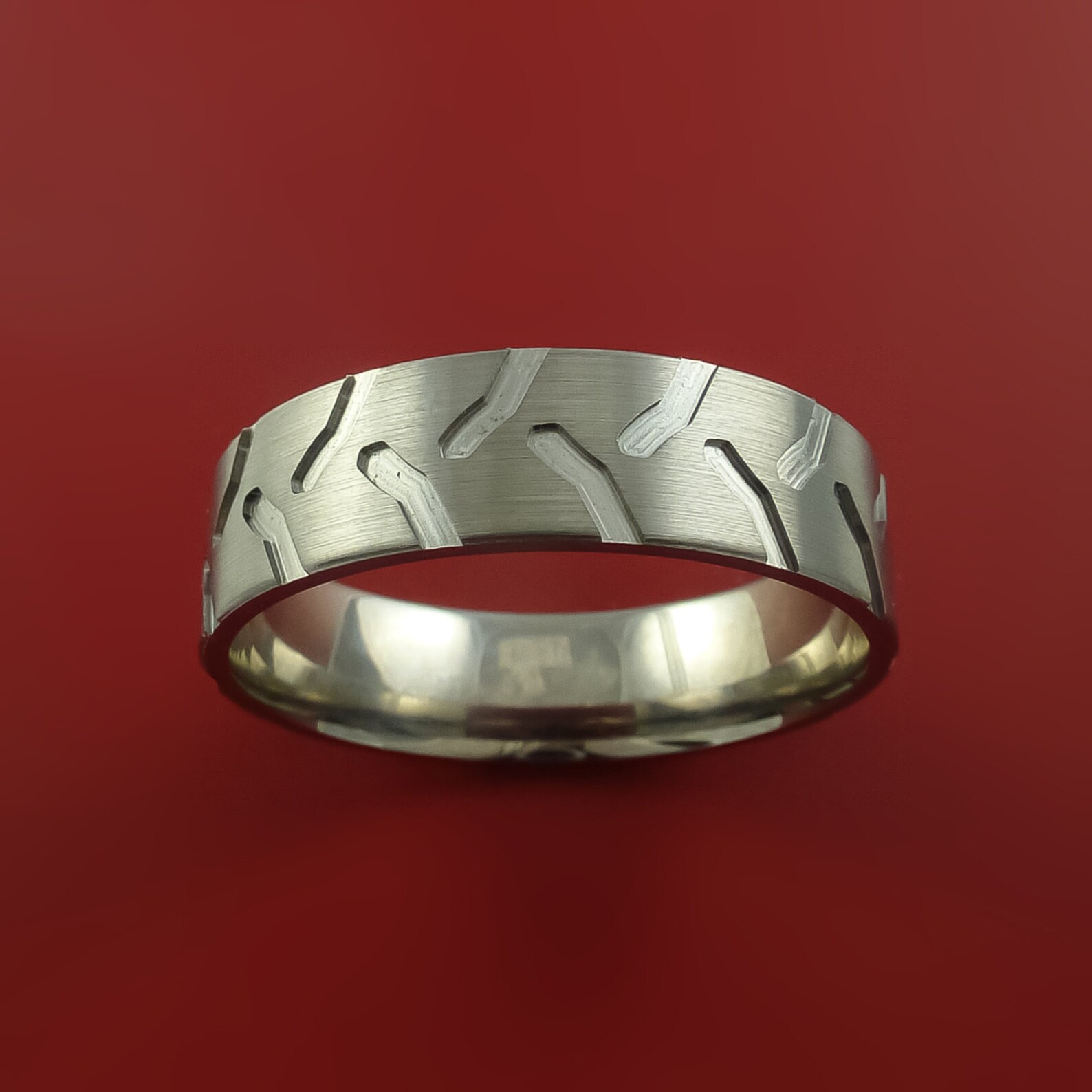 Titanium Tractor Tread Carved Design Ring Bold Unique Band - Etsy