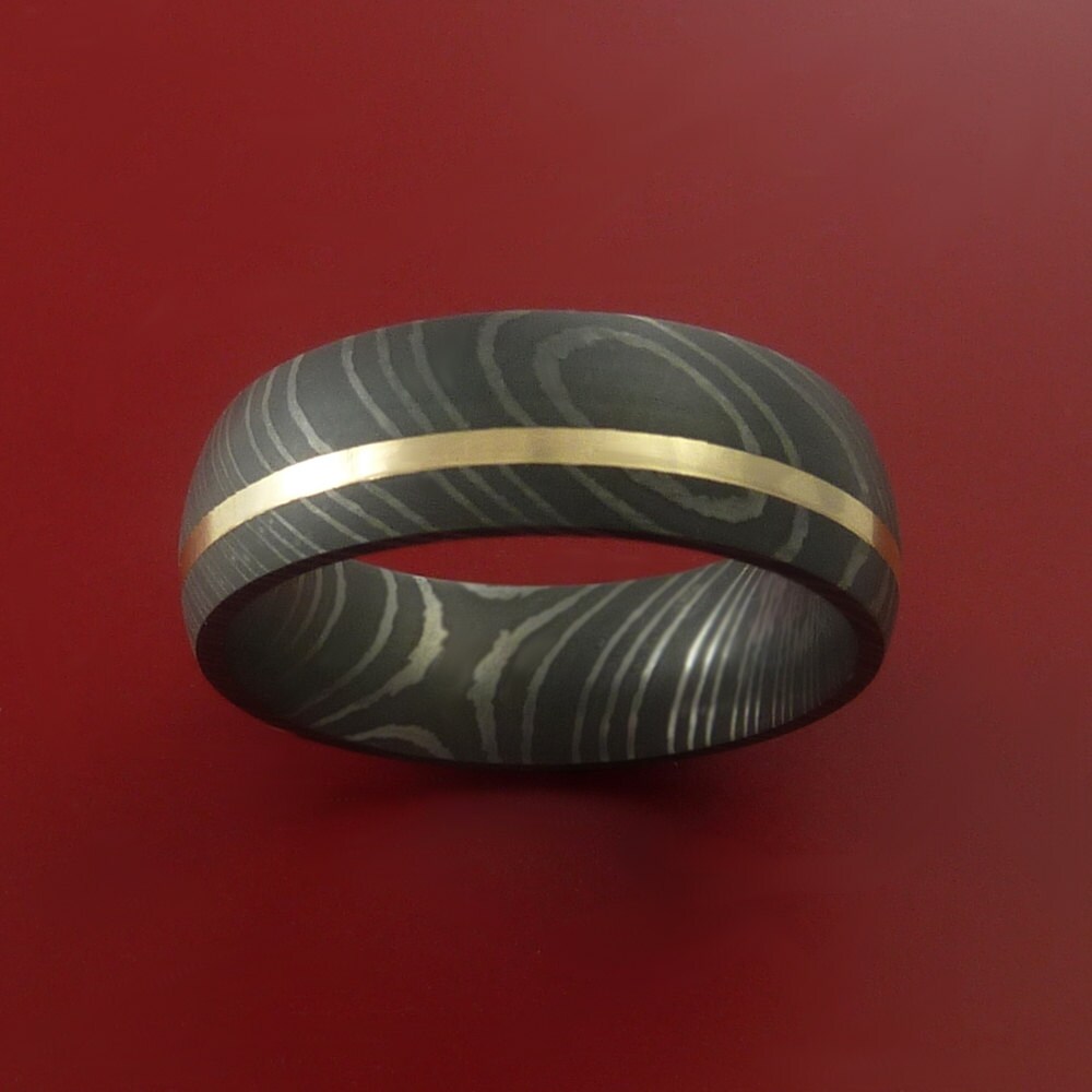 Damascus Steel 14K Yellow Gold Ring Wedding Band Custom Made - Etsy