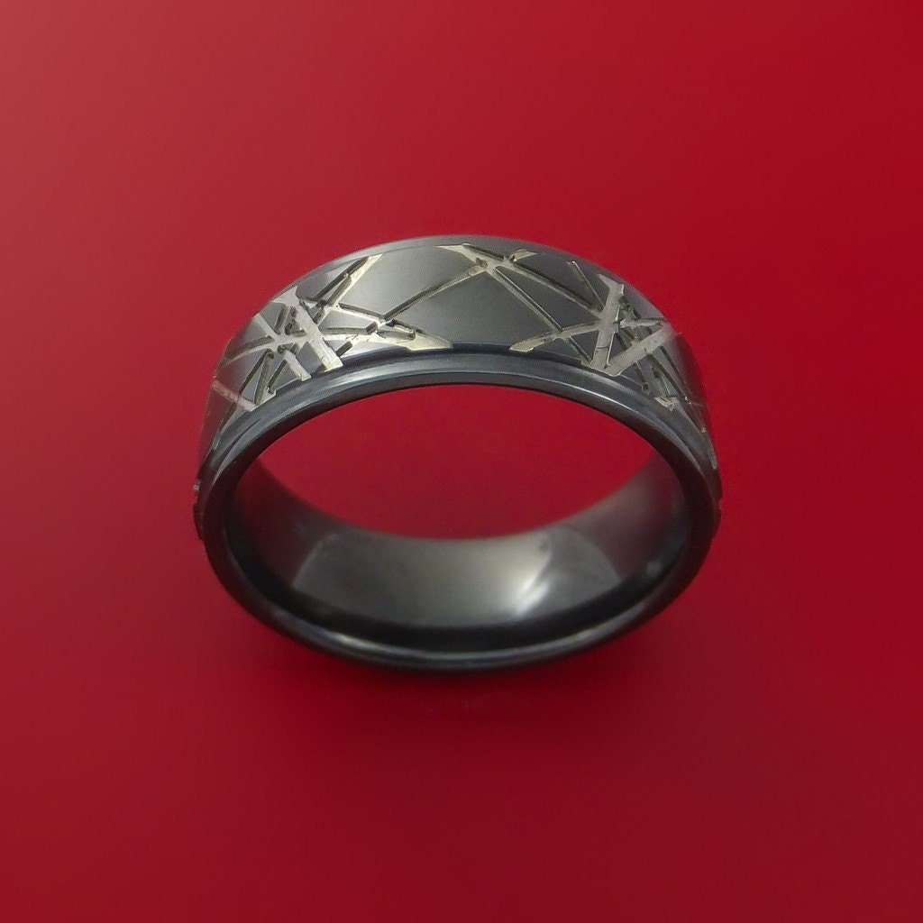 Black Zirconium Retro Rocker Pattern Custom Made Band - Etsy