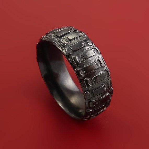 Black Zirconium Dirt Bike Tread Design Ring Bold Unique Band | Etsy